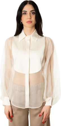D.exterior Femme, Blouses et Chemises, Blanc, Taille: 42 FR Camicia organza e raso in seta