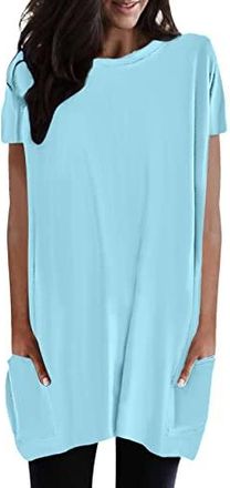 Generic Blingko Tee Shirt Femme Long Sport Oversize Col Rond Tee Shirts &agrave; Manche Courte Et&eacute; T-Shirt AVCE Poches Casual Ample Tops Couleur Unie Tee Mode Chic L