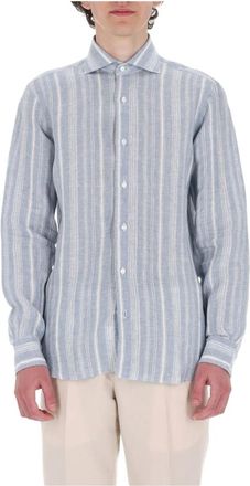 Barba Homme, Chemises, Bleu, Taille: M Camicia tramata in lino Dandylife