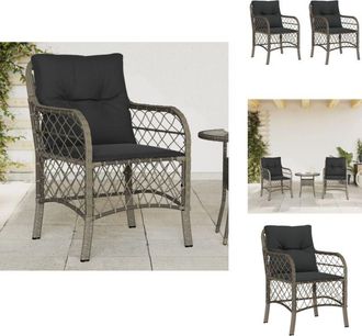 vidaXL Gartenst&uuml;hle mit Kissen 2 Stk. Grau Poly Rattan - Gartensessel - Gartenst&uuml;hle - Outdoor M&ouml;bel - Rattan Gartenm&ouml;bel - Wetterfest