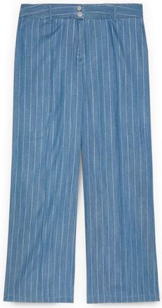 Fiorella Rubino Femme, Jeans, Bleu, Taille: 46 FR Pantalon Large en Tencel avec Rayures Lurex