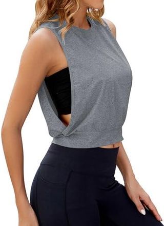Generic D&eacute;bardeur Femme Coton Col Rond Basique Crop Top Femme Gilet de Sport Sans Manches Tunique Respirant Tunique Sans Manches T-shirt de Sport L&eacute;ger D&eacute;bard