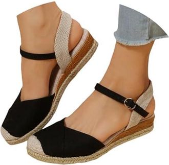 Generic Sandales d&eacute;t&eacute; &agrave; bout ferm&eacute; pour femme, espadrilles compens&eacute;es pour femme, chaussures d&eacute;t&eacute; &agrave; talons bas, chaussures d&eacute;t&eacute; r&eacute;glables avec sangle de chevi