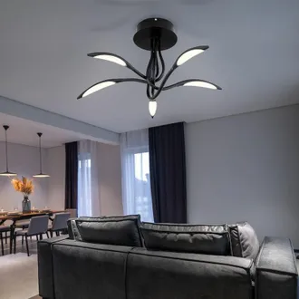 Globo Lighting Plafonnier moderne noir chambre lampe plafond grandes lampes salon plafond, courbé, 1x led 25W 940Lm blanc chaud, DxH 68x33 cm