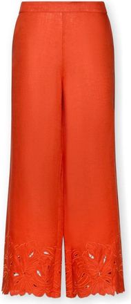 Elena Miro Femme, Pantalons, Orange, Taille: 50 FR Pantalon en Lin avec Bords Brod&eacute;s