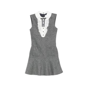 Self Portrait Kleid in A-Linie mit R&uuml;schenbesatz- Kragen und Zierkn&ouml;pfen - - Dresses - Damen - Grau - S