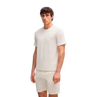 BOSS Herren Shirt Kurzarmshirt Oberteil Structure T-Shirt, Farbe:Wei&szlig;, Gr&ouml;&szlig;e:2XL, Artikel:-101 Natural