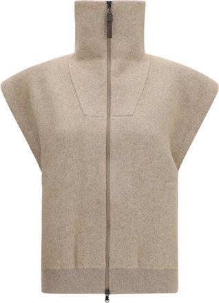 Brunello Cucinelli Hochgeschlossene Rei&szlig;verschluss-Strickjacke - - Knitwear - Damen - Braun - L