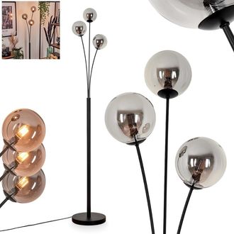 HOFSTEIN Stehleuchte Bernado, Stehlampe aus Metall/Glas in Schwarz/Rauchfarben, Leuchte im modernen Retro/Vintage-Design mit Schirmen aus Glas (Ø 12 cm), dimmb