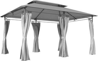 OUTSUNNY Tonnelle de jardin ext&eacute;rieur - pavillon - Outsunny - 6 colonnes double toit 12 oeillets de drainage - m&eacute;tal - 3x4m - gris fonc&eacute;