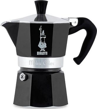 Bialetti Moka Color: Ikonische Espressomaschine für die Herdplatte, macht echten Italienischen Kaffee, Moka-Kanne 3 Tassen (130 ml), Aluminium, Schwarz