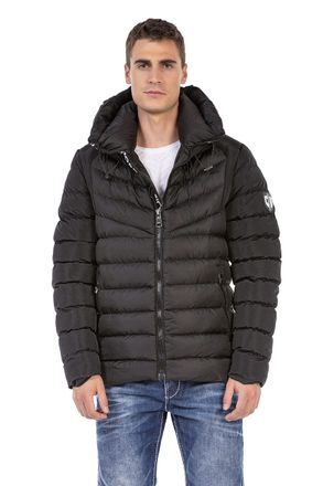 Cipo & Baxx Herren Mantel CM185 Schwarz - Stylische Winterjacke im modernen Design mit warmem Innenfutter, abnehmbarer Kapuze und funktionalen Details f&uuml;r kalte T