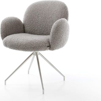 DELIFE Drehstuhl Nube-Flex mit Armlehnen Boucl&eacute; Silbergrau Kreuzgestell konisch Edelstahl 180&deg; drehbar Taschenfederkern, Esszimmerst&uuml;hle