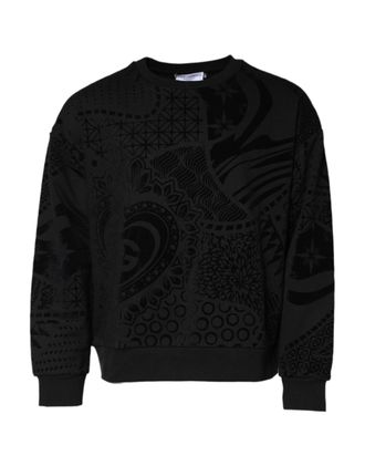 Dolce & Gabbana Mens Black Printed Crew Neck Sweatshirt Sweater Cotton Elastane Clothing