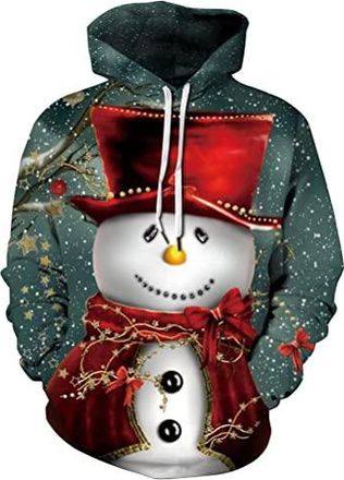 ORANDESIGNE Pull de Noel Hommes Sweat &agrave; Capuche Femme Hoodies F&ecirc;te de No&euml;l Motif 3D Impression Xmas Pullover Manches Longues Sweatshirt Mode Pull Surv&ecirc;tements Uni