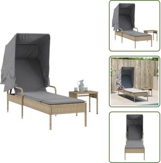 vidaXL Sonnenliege mit Dach und Tisch Beige Poly Rattan - Sonnenliege - Gartenliege - Liege - Outdoorm&ouml;bel - Poolside
