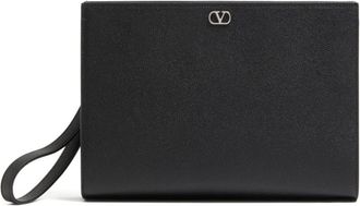 Valentino Garavani Homme, Sacs, Noir, Taille: ONE Size Pochette Vlogo Signature en cuir de veau grain&eacute;