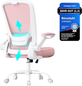 Songmics Bürostuhl ergonomisch, Drehstuhl mit Mesh, Lendenstütze, Wippfunktion, 53 cm große Sitzfläche, klappbare Armlehnen, Arbeits- und Schlafzimmer, Student