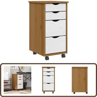 vidaXL Rollschrank mit Schubladen moss Honigbraun Massivholz Kiefer - Vidaxl