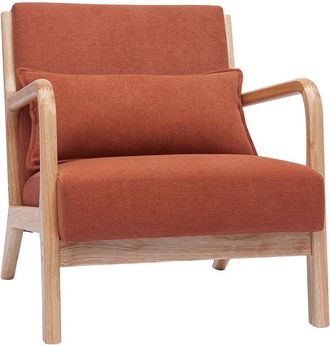 Miliboo Miliboo - Fauteuil scandinave en tissu effet velours terre brûlée et bois clair massif derry