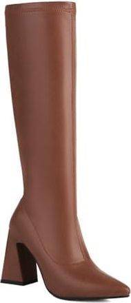 Generic Bottes fines et extensibles pour femme - Bout pointu - Talons &eacute;pais - &Agrave; enfiler - Pour lhiver, les mariages, les rendez-vous galants - Chaussures habi