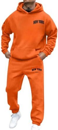 Generic Surv&ecirc;tement pour homme imprim&eacute; &agrave; manches longues avec sweat &agrave; capuche jambe droite Ensemble d&eacute;contract&eacute; Sport Jogging Hauts Pantalon 2 pi&egrave;ces Activewe