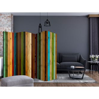 Artgeist home24 Paravent Wooden Rainbow II 5-teilig Vlies auf Massivholz Kiefer, naturbelassen Multicolor 225 x 172cm