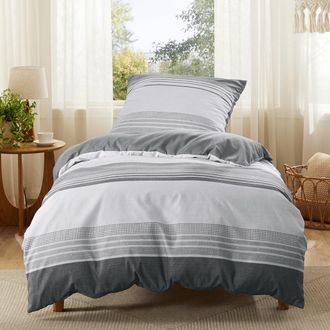 Bedsure Bettw&auml;sche 140x200 2teilig Bettbezug - Bettw&auml;sche-Sets Grau 140 x 200 cm mit 2 Kissenbez&uuml;ge 65x65 cm, &Ouml;KO-TEX Wendebettw&auml;sche Bedding Grau Gestreift M