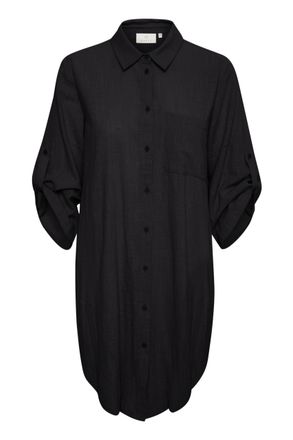 Kaffe Damen Shirt, Kn&ouml;pfe, 3/4 &Auml;rmel, Loose Passform, Kniel&auml;nge Kleid, Black Deep, 44
