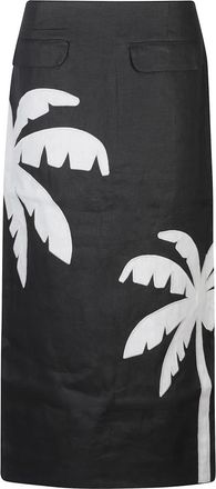 Farm Rio Farm Rio, Femme, Jupes, Noir, Taille: 38 FR Jupe Maxi En Lin Euroflax Avec Broderies De Palmiers