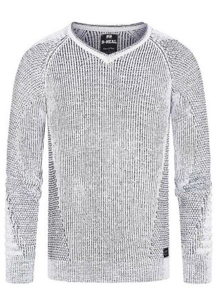 R-Neal V-Ausschnitt-Pullover V-Neck Ripped Grobstrick Pullover Slim Fit Strick Pullover