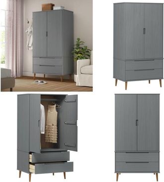 vidaXL Garde-robe molde Gris 90x55x175 cm Bois massif de pin - Armoire - Meuble De Rangement - Placard - Dressing - Mobilier - Home & Living