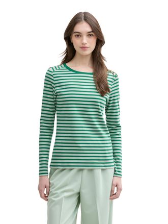 Tom Tailor Damen 1043085 Basic Longsleeve mit Streifen, 37365-Tonal Green Stripe, Small