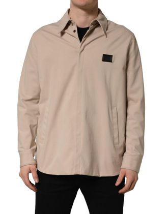 Dolce & Gabbana Beige Logo Overshirt Cotton Men Casual Shirt Elastane Polyester