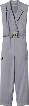 Twin-Set G&uuml;rtel-Jumpsuit mit Nadelstreifen - Grau