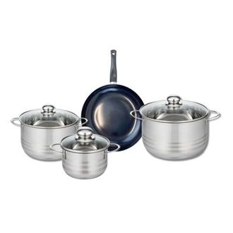 Fackelmann ELO 9714850 Batterie de cuisine 4 pièces, Ensemble de 1 Poêle de cuisson 24 cm et 3 faitouts 16, 20 et 24 cm Elo Prima Brillant, inox, induction