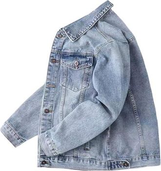 Generic Vestes pour hommes 2026 Veste en jean surdimensionn&eacute;e pour femme - Mode d&eacute;contract&eacute;e denim bleu et noir, bleu clair, 4XL