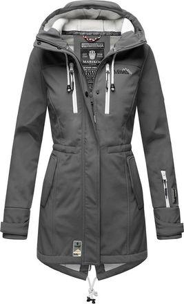 Marikoo Damen Softshelljacke (XS-3XL) mit Kapuze - Wasserabweisend, Fleece innen, Tasche am Arm, Mantel, Warme Jacke Frauen B614 (XS, Anthrazit)