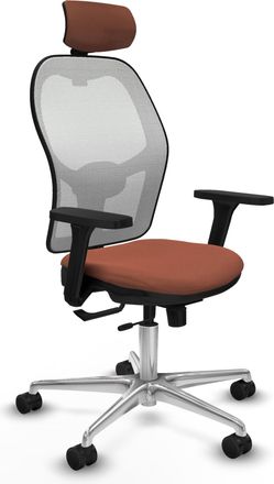 Piqueras y Crespo Ergonomischer Stuhl mit 3D-Armlehnen, h&ouml;henverstellbarer Lendenwirbelst&uuml;tze und h&ouml;henverstellbarem Kopfteil, Wei&szlig;/Braun