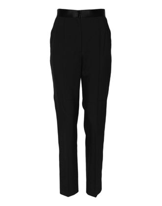 Dolce & Gabbana Womens Black Wool Tapered High Waist Pants Virgin Silk Elastane