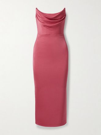 Alex Perry Robe Midi Bustier En Cr&ecirc;pe Satin&eacute; - Rose