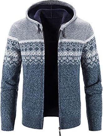 Generic Cardigan tricot&eacute; &agrave; fermeture &eacute;clair pour homme - Cardigan doubl&eacute; en polaire avec capuche - Manteau dhiver en tricot thermique avec poches - Cardigan t