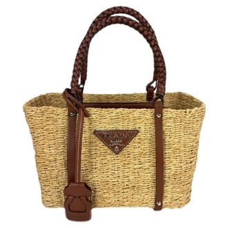 Prada Pre-owned Palmetto Vitello Woven Raffia Tote Bag - - Pre-owned - Damen - Braun - ONE SIZE