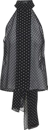 Tom Ford Seiden-Georgette-Halterneck-Top mit Polka Dots- Lavalli&egrave;re-Bindeb&auml;ndern und Plissee-Details - - Tops - Damen - Schwarzk - S