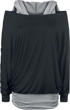 Black Premium by EMP Damen schwarzes lockeres Langarmshirt im Double-Layer-Look XXL