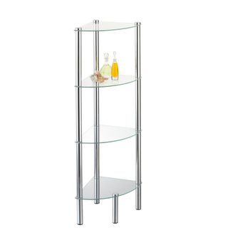 axentia Eckregal Solanio mit vier Böden, Glasregal für Badaccessoires, Badmöbel für die Ecke, Standregal mit Wandbefestigung, ca. 30 x 108 x 30 cm, Silber