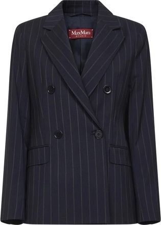 Max Mara Femme, Vestes, Bleu, Taille: 40 FR Blazer en laine &agrave; rayures tennis crois&eacute;
