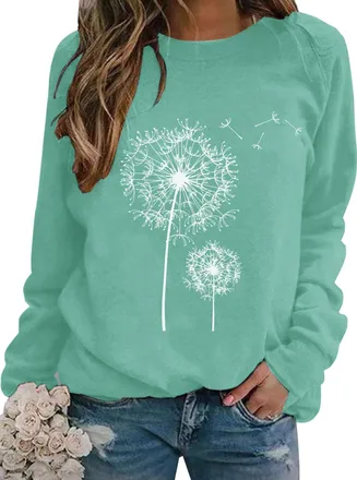 Dresswel Damen Löwenzahn Sweatshirt Langarmshirt Pusteblume Drucken Pullover Herbst Winter Bluse Tops Oberteile(Mintgrün, 2XL)