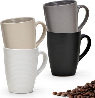 Matches 21 Tassen 4er Set in schwarz grau beige und weiß - Schöne Keramik Kaffeetassen in 300ml für Cappuccino Kaffee Tee - Tolle Kaffeebecher spülmaschinenfest 