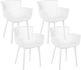 Beliani Kunststoffst&uuml;hle wei&szlig; 4er Set f&uuml;r den Innen- und Au&szlig;enbereich geeignet Pesaro